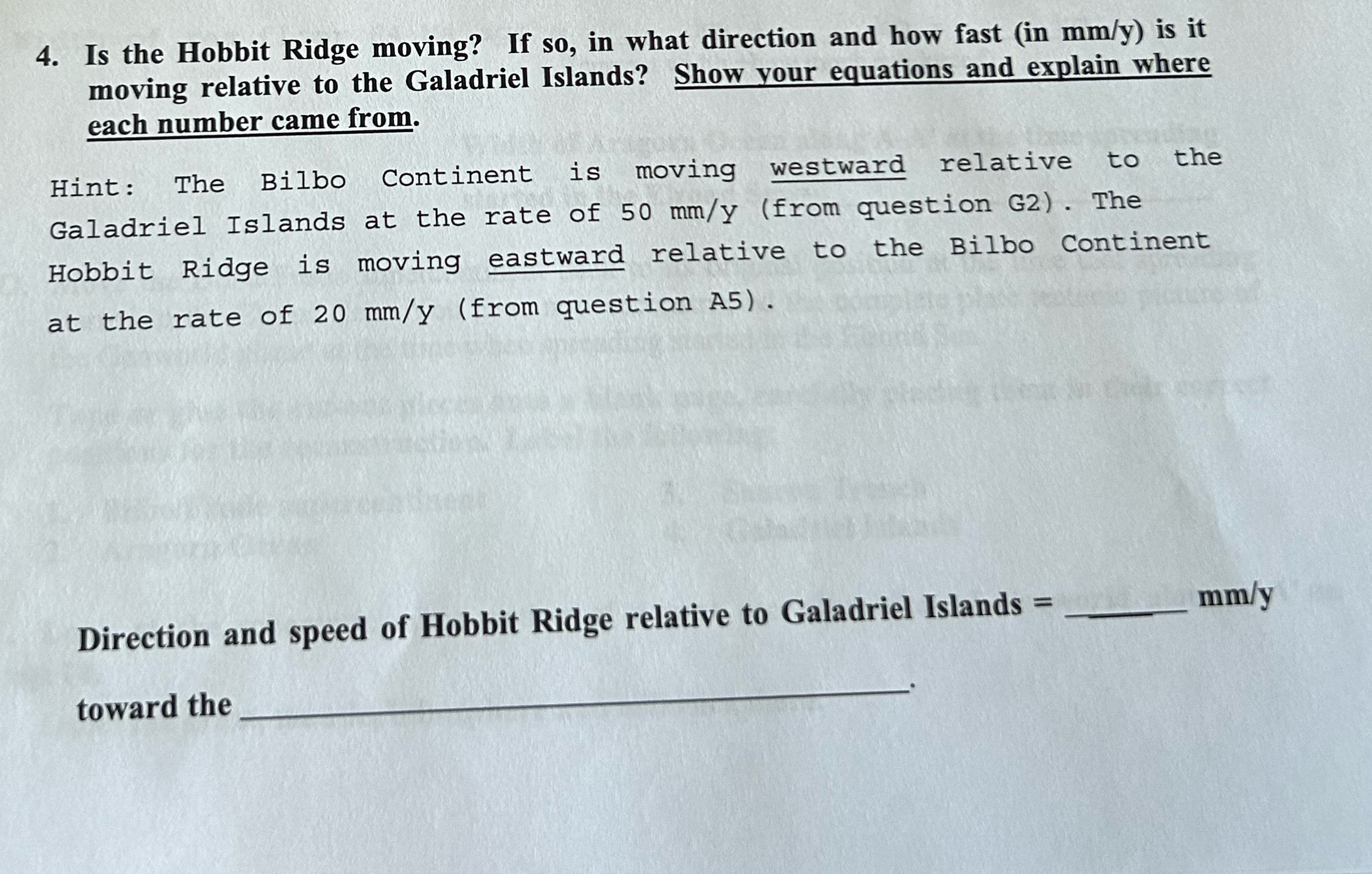 Solved Is the Hobbit Ridge moving? If so, ﻿in what direction | Chegg.com
