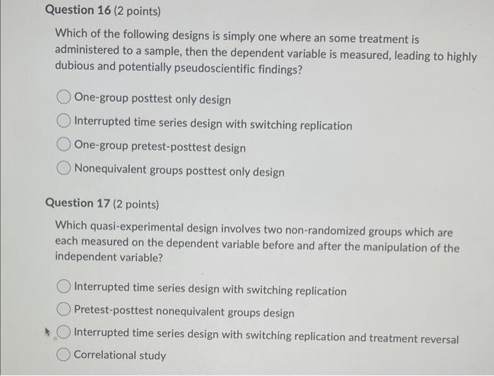 Solved Which of the following designs is simply one where an | Chegg.com
