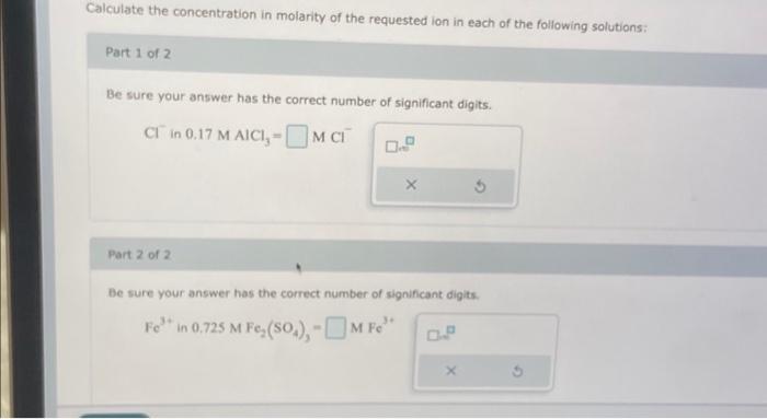 Solved Calculate the concentration in molarity of the | Chegg.com