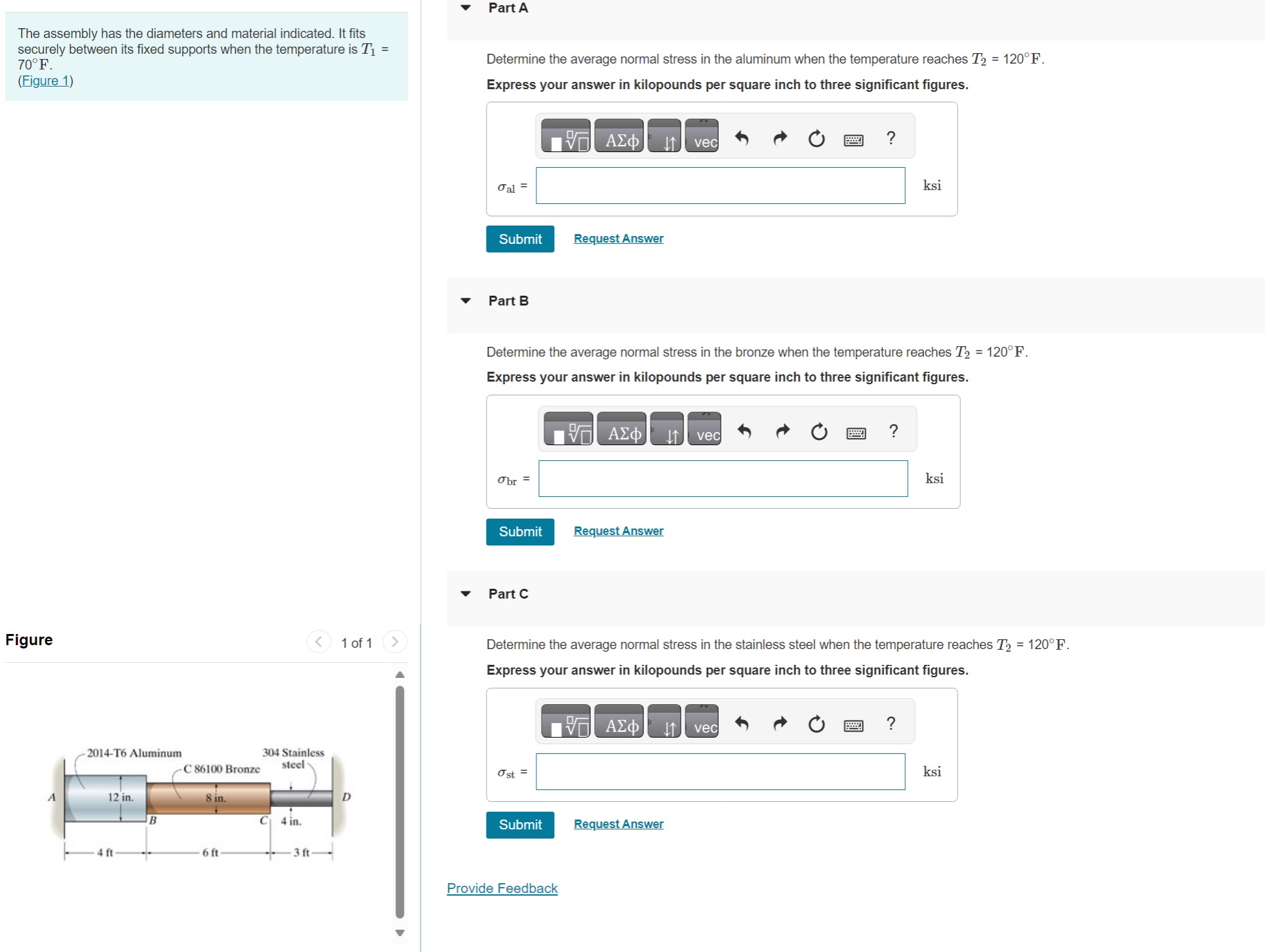 Solved The assembly has the diameters and material | Chegg.com