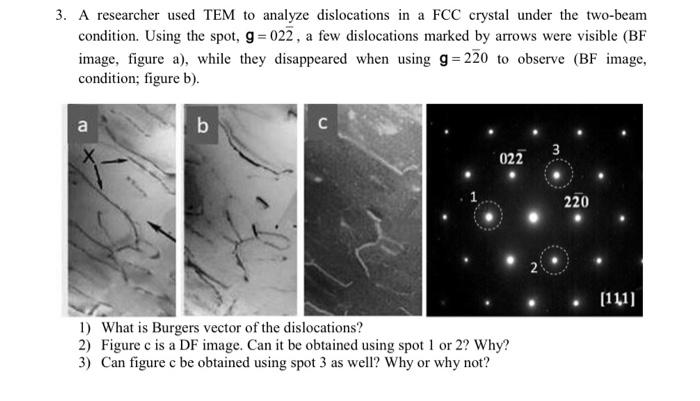 Solved 3. A researcher used TEM to analyze dislocations in a | Chegg.com