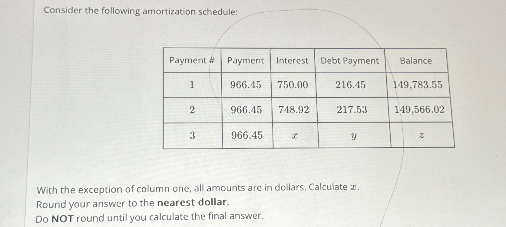 Solved Consider the following amortization | Chegg.com