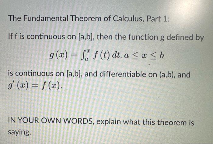 Solved The Fundamental Theorem of Calculus, Part 1: If f is | Chegg.com