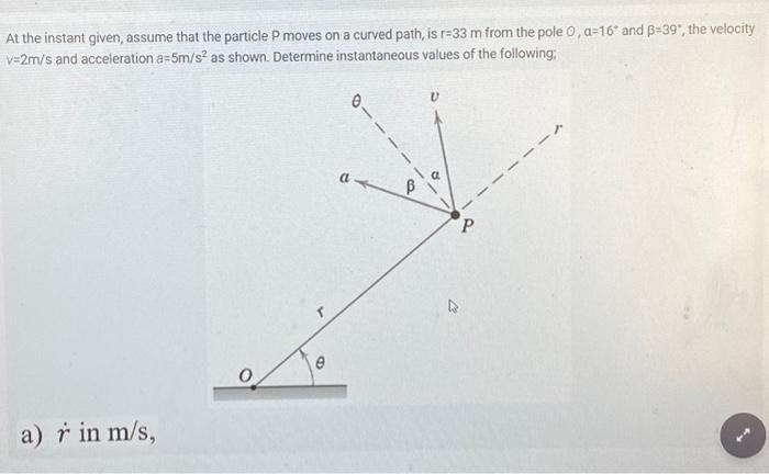 Solved At the instant given, assume that the particle P | Chegg.com