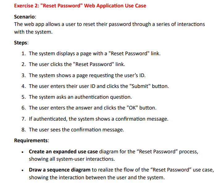 Solved by an EXPERT Exercise 2: "Reset Password" Web Application Use | Chegg.com