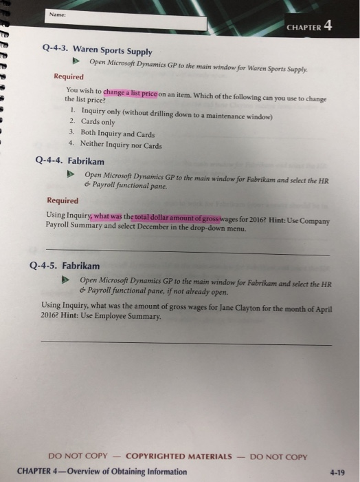 Name: CHAPTER 4 ASSIGNMENTS PART 1 - QUESTIONS | Chegg.com