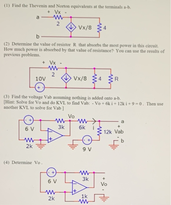 Solved (1) Find the Thevenin and Norton equivalents at the | Chegg.com