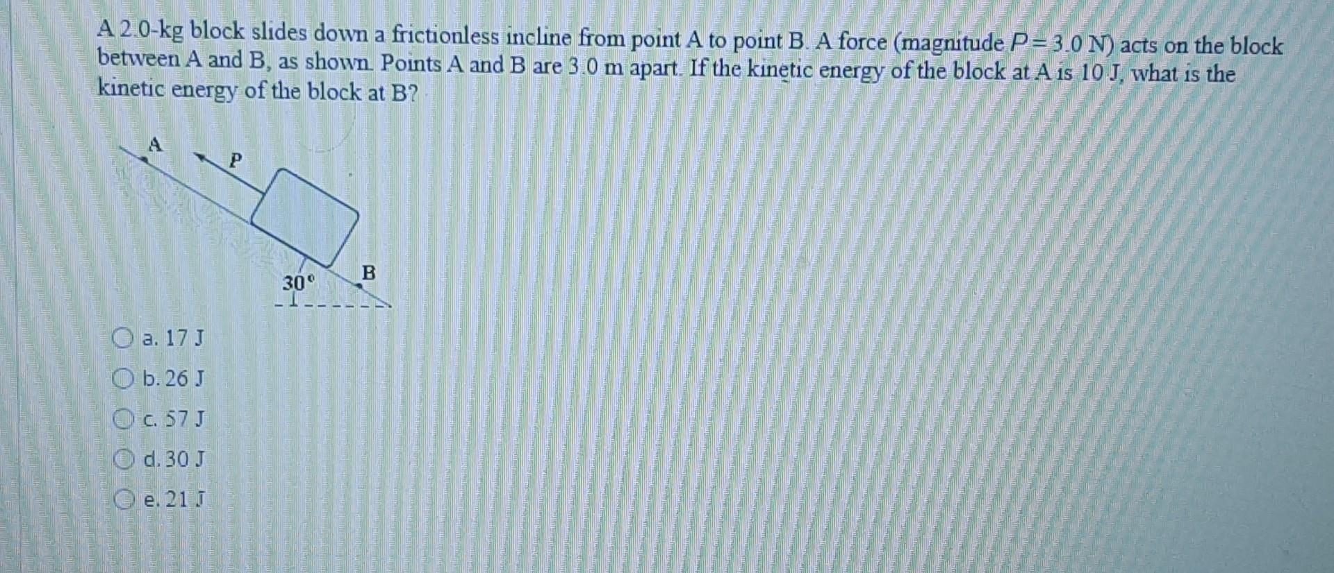 Solved A 2.0−kg block slides down a frictionless incline | Chegg.com