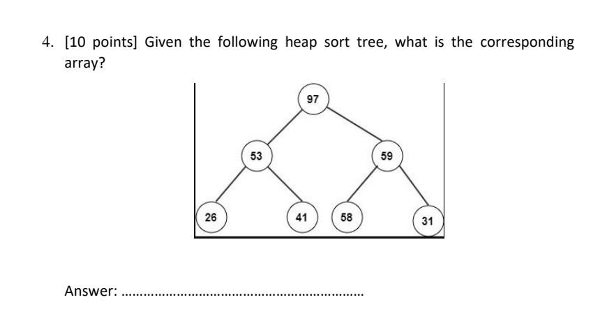 Solved 4. (10 points) Given the following heap sort tree, | Chegg.com