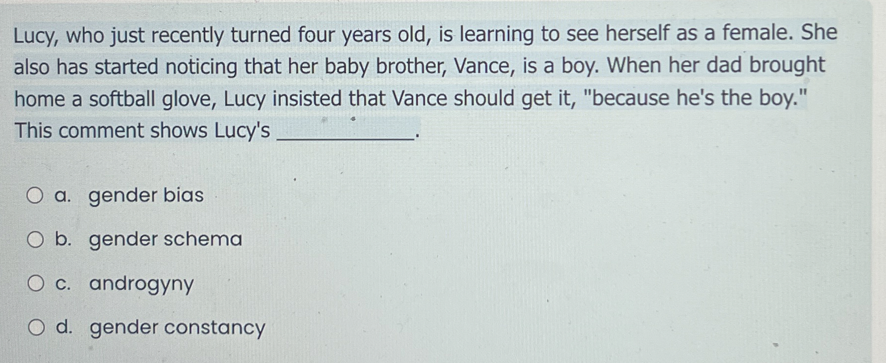 Solved Lucy, who just recently turned four years old, is | Chegg.com