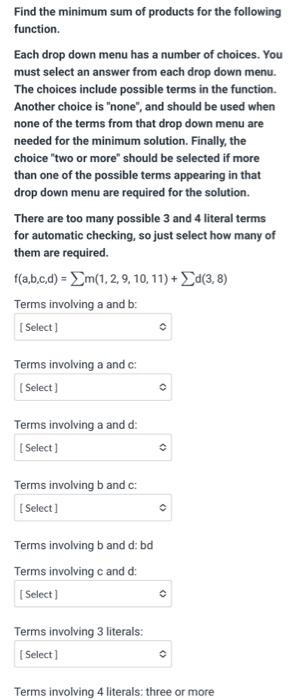 Solved Find the minimum sum of products for the following | Chegg.com