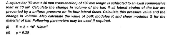 Solved A square bar (50 mm ×50 mm cross-section) of 100 mm | Chegg.com