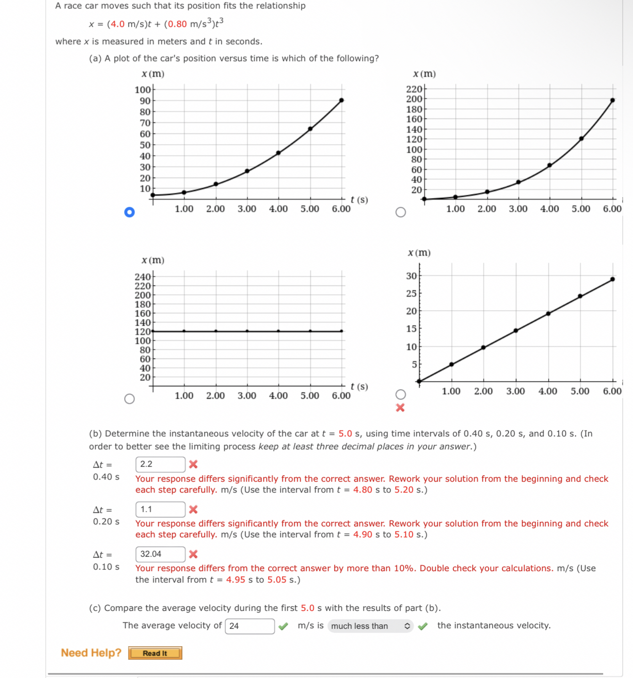 Solved (b) ﻿Determine the instantaneous velocity of the car | Chegg.com