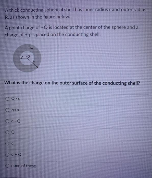 Solved A thick conducting spherical shell has inner radius r | Chegg.com
