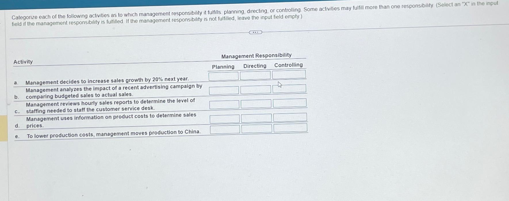 Solved field if the management responsibility is fulfilled. | Chegg.com