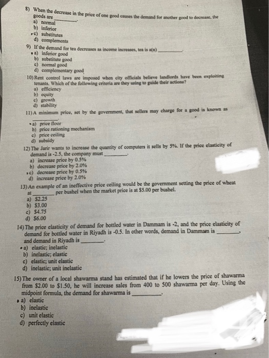 Solved 8) When the decrease in the price of one good causes | Chegg.com