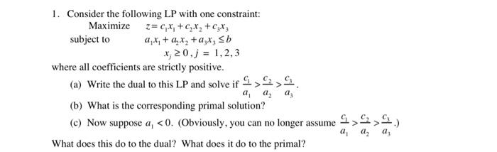 Solved 1. Consider the following LP with one constraint: | Chegg.com