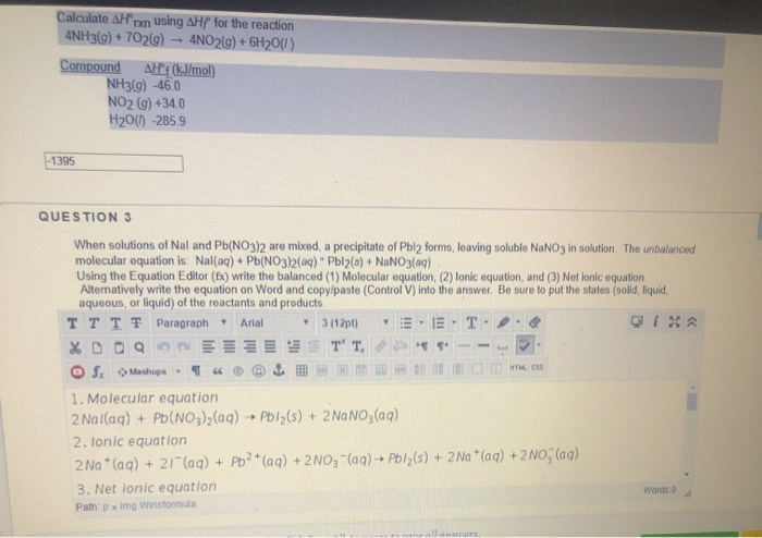 Solved Calculate A n using AHF for the reaction 4NH3(g) + | Chegg.com