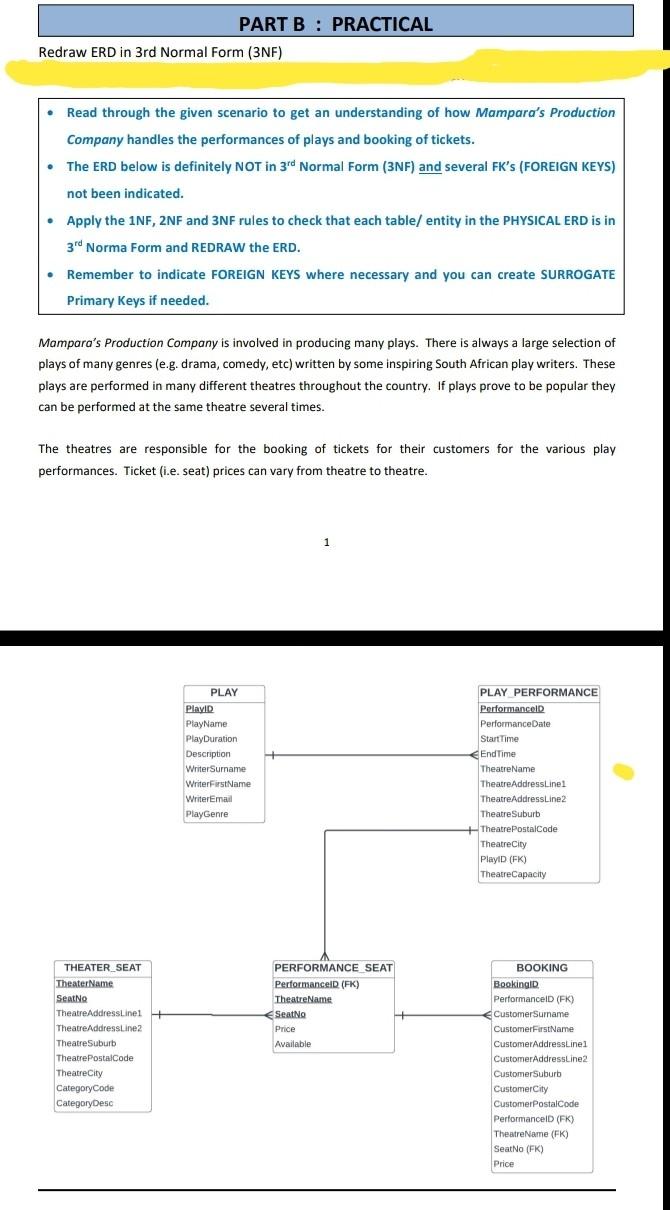 Solved PART B: PRACTICAL Redraw ERD in 3rd Normal Form (3NF) | Chegg.com