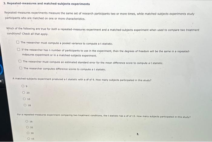 Solved Repeated-measures experiments measure the same set of | Chegg.com