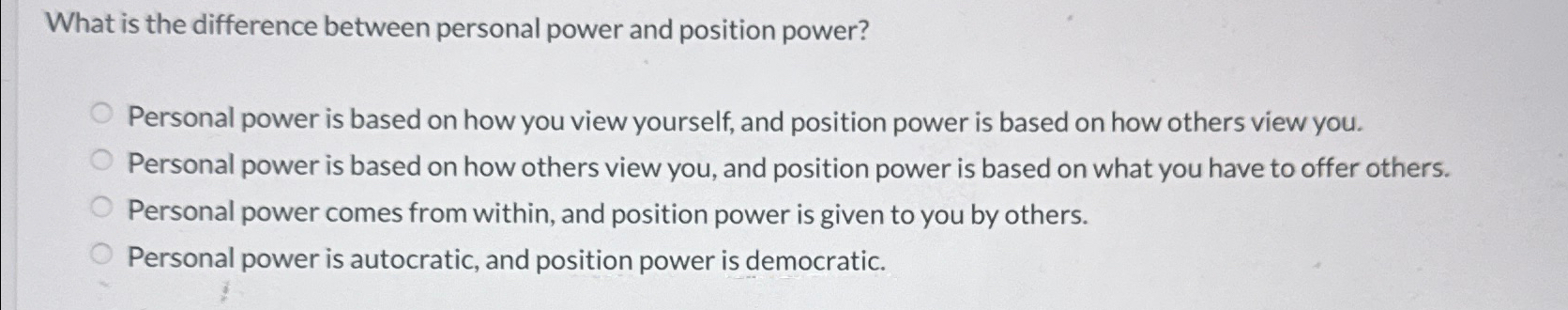 Solved What is the difference between personal power and | Chegg.com