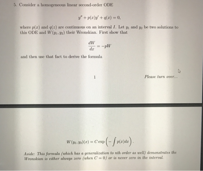 Solved 5. Consider a homogeneous linear second-order ODE y" | Chegg.com