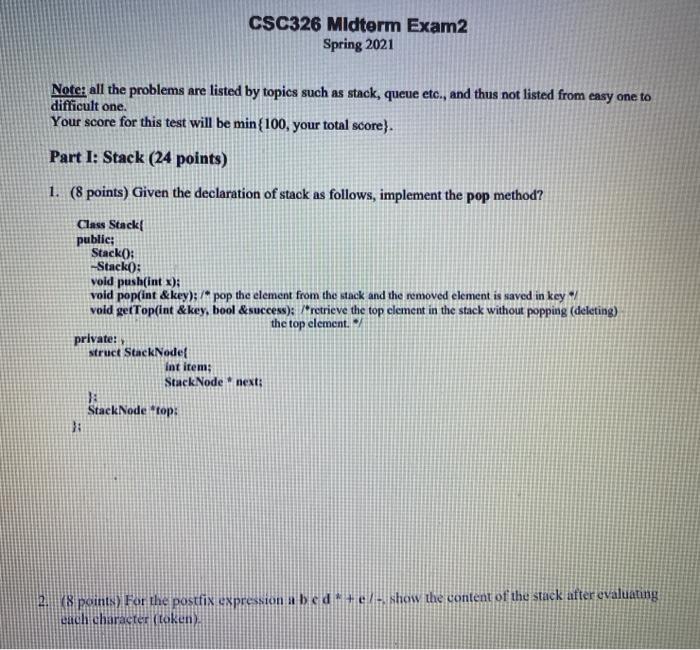 Solved CSC326 Midterm Exam2 Spring 2021 Note: all the | Chegg.com Solved CSC326 Midterm Exam2 Spring 2021 Note: all the | Chegg.com
