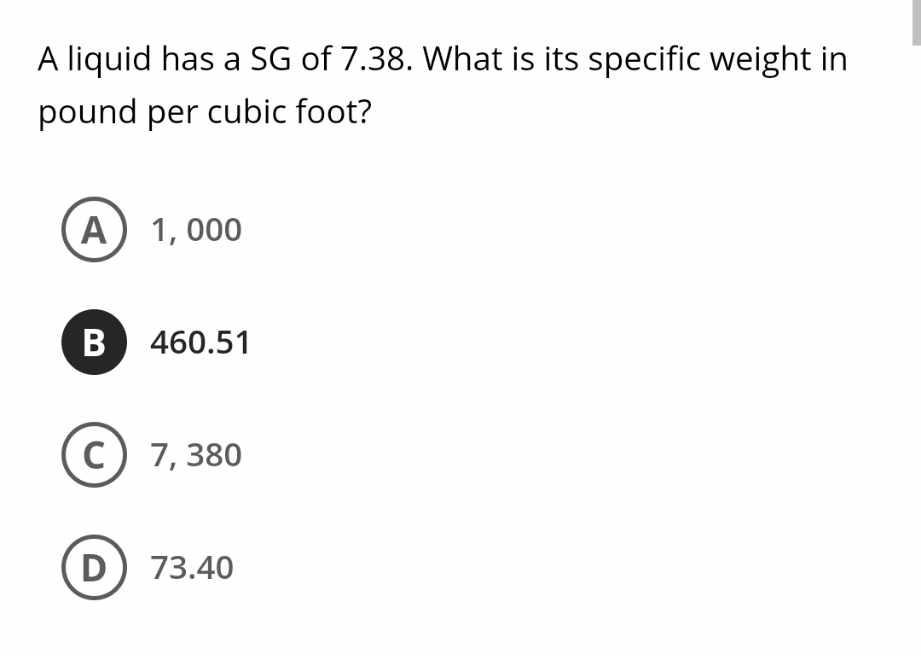 Solved A Liquid Has A SG Of 7 38 What Is Its Specific Chegg