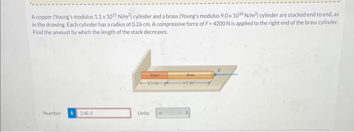 Solved A copper (Young's modulus 1.1×1011 N/m2 ) cylinder | Chegg.com