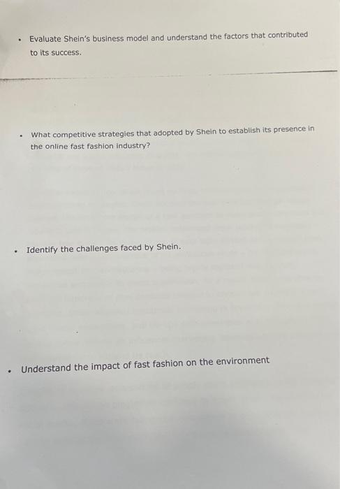 Solved Shein Fast Fashion This case discusses how | Chegg.com