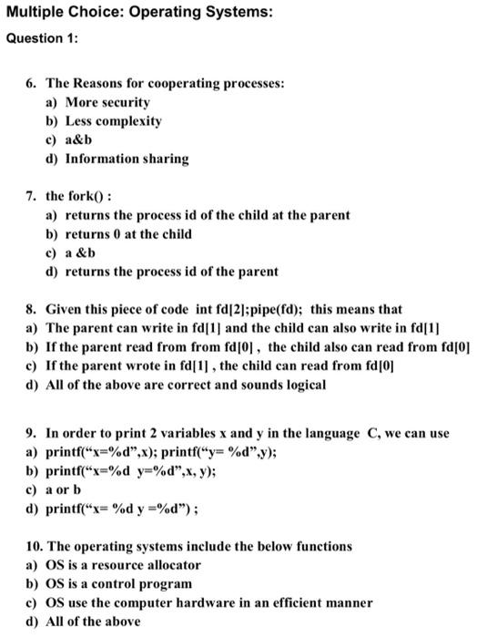 Solved Multiple Choice: Operating Systems: Question 1: 1. | Chegg.com