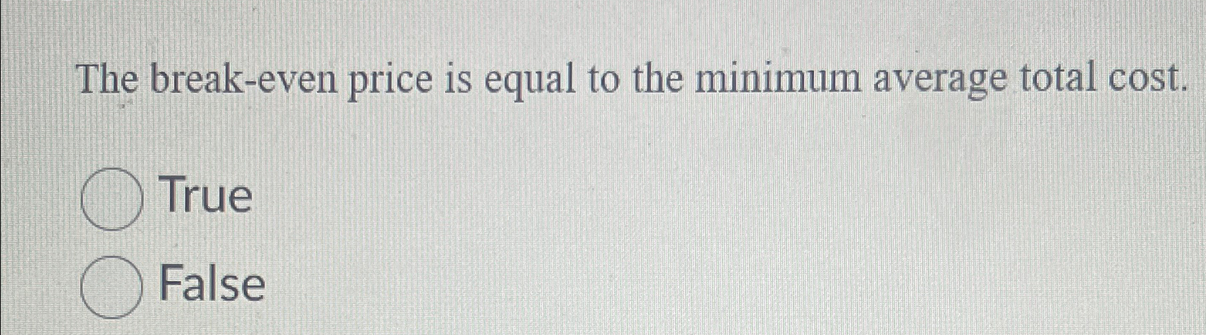 Solved The break-even price is equal to the minimum average | Chegg.com