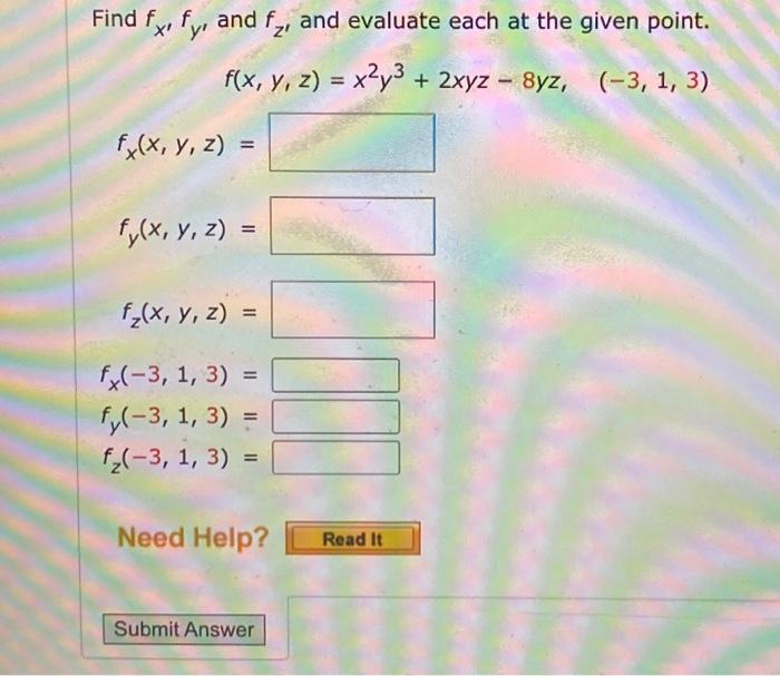 Solved Find fx′fy′ and fz′ and evaluate each at the given | Chegg.com