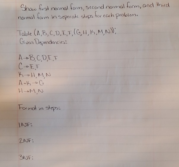 Solved Show first normal form, second normal form, and third | Chegg.com