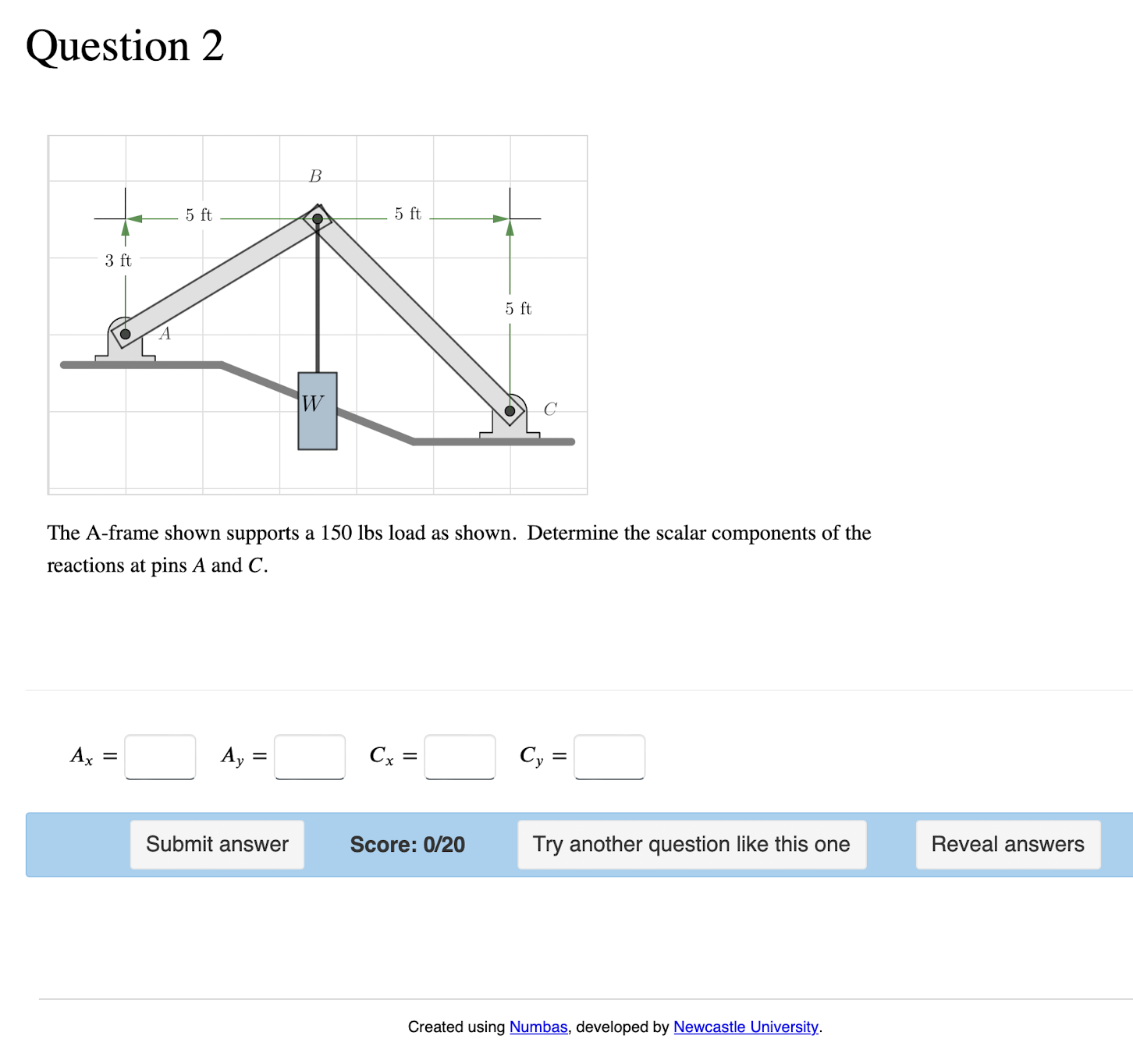 Question 2The A-frame shown supports a 150lbs ﻿load | Chegg.com
