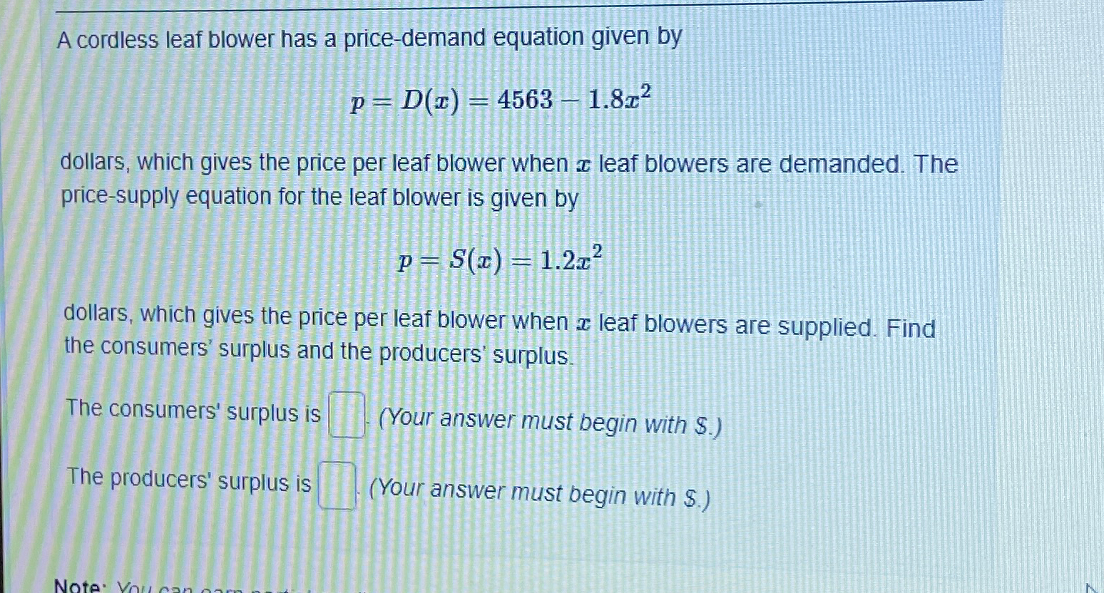 Solved A cordless leaf blower has a price-demand equation | Chegg.com