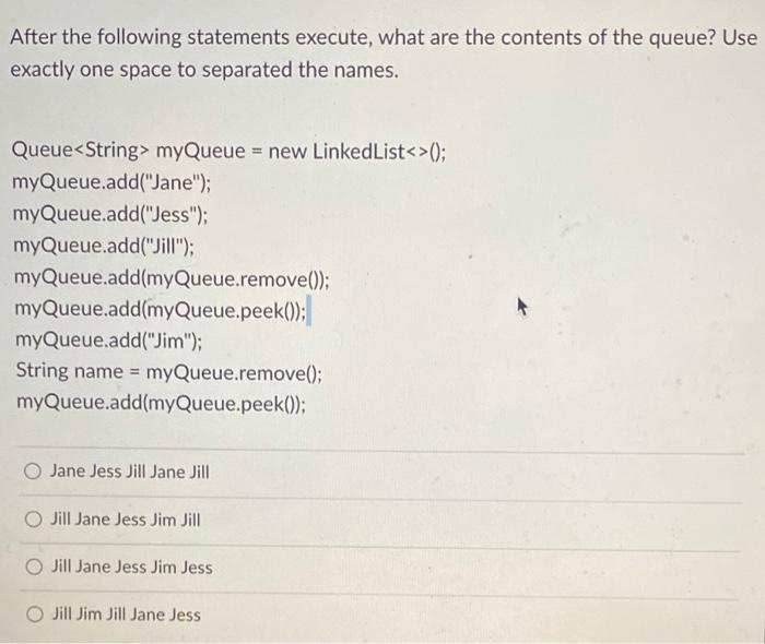 Solved After the following statements execute, what are the | Chegg.com