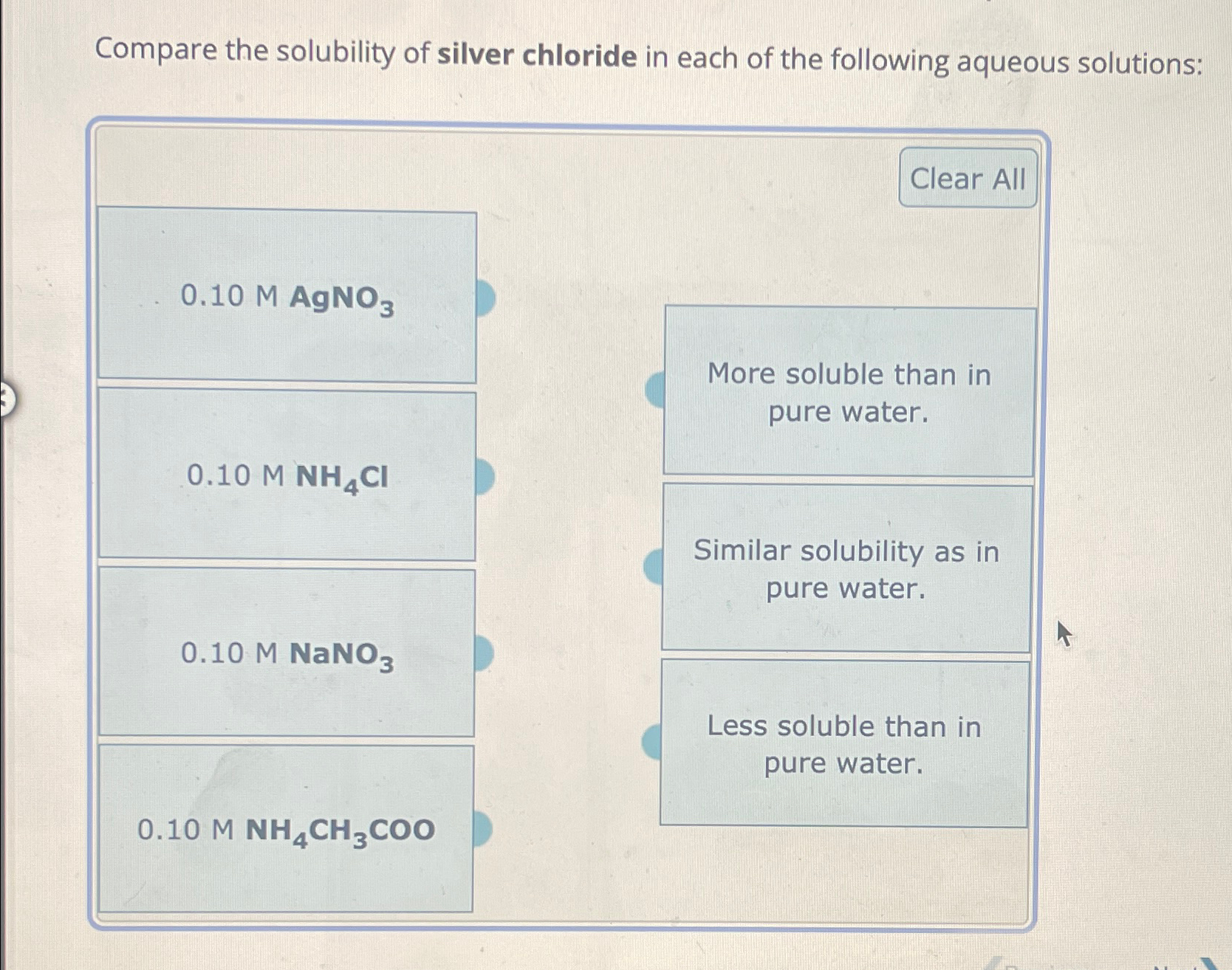 Solved Compare the solubility of silver chloride in each of | Chegg.com