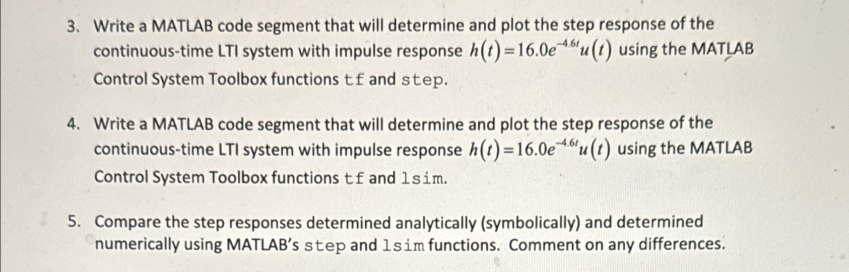 Solved Write A Matlab Code Segment That Will Determine And