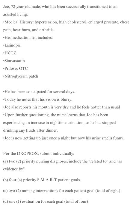 Solved Joe, 72-year-old male, who has been successfully | Chegg.com