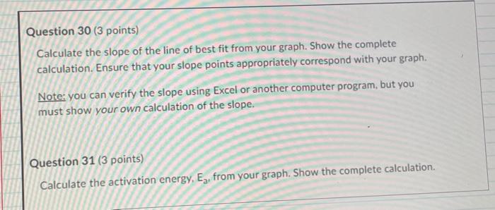 Solved Question 30 ( 3 points) Calculate the slope of the | Chegg.com