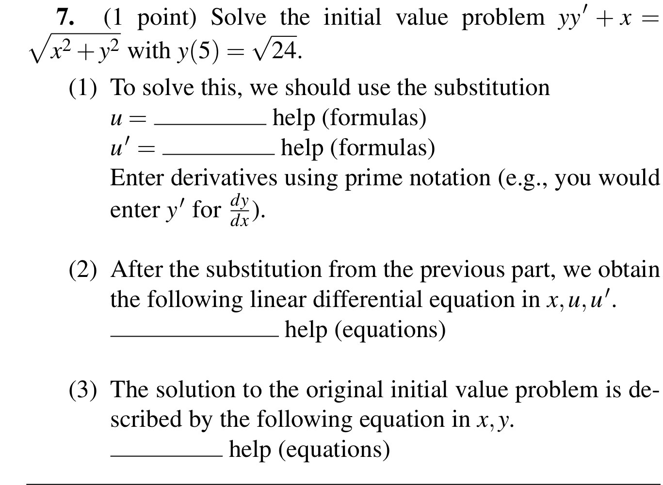 Solved (1 ﻿point) ﻿Solve the initial value problem | Chegg.com