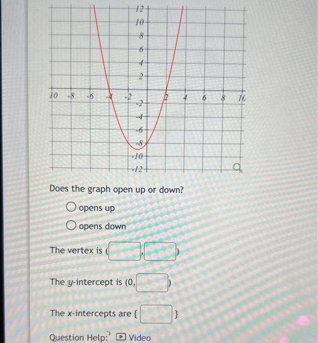 Solved Does the graph open up or down? opens up opens down | Chegg.com