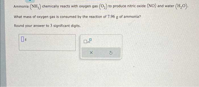 Solved Ammonia (NH3) chemically reacts with oxygen gas (O2) | Chegg.com