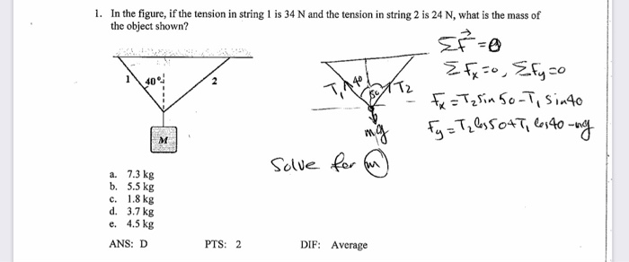 Solved . In the figure, if the tension in string 1 is 34 N | Chegg.com