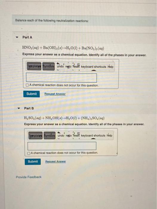 Solved Part A HNO3(aq) + Ba(OH)2(3)+H2O(1) + Ba(NO3)2(aq) | Chegg.com