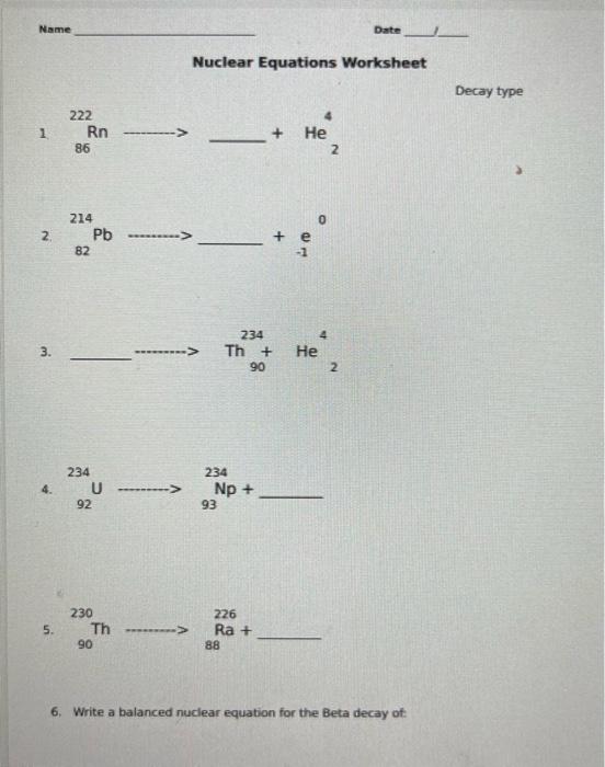 Solved Name 1 bu 4. Rn 86 Pb 230 90 A B C D E A IN Nuclear | Chegg.com