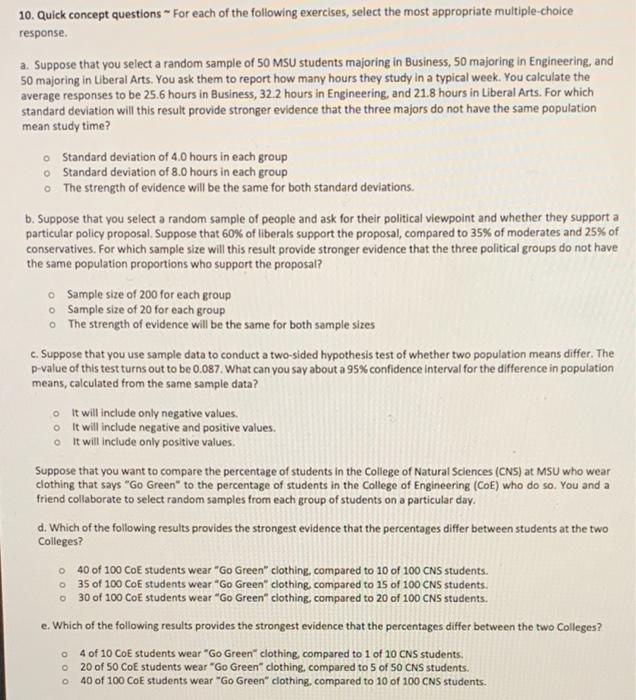 Solved 10. Quick concept questions For each of the following | Chegg.com