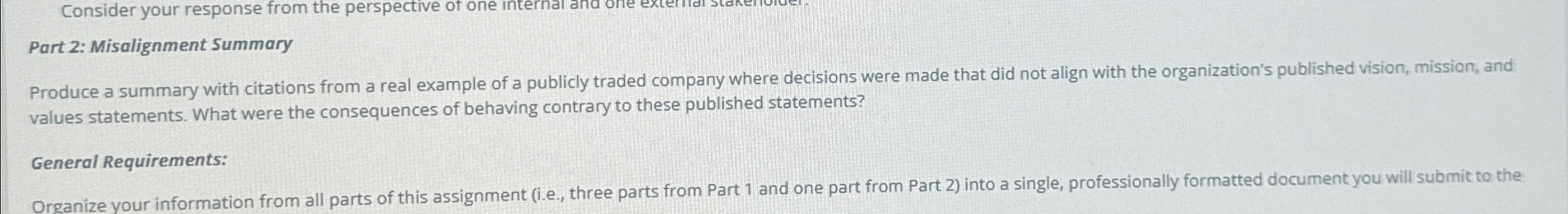 Solved Part 2: Misalignment SummaryProduce a summary with | Chegg.com