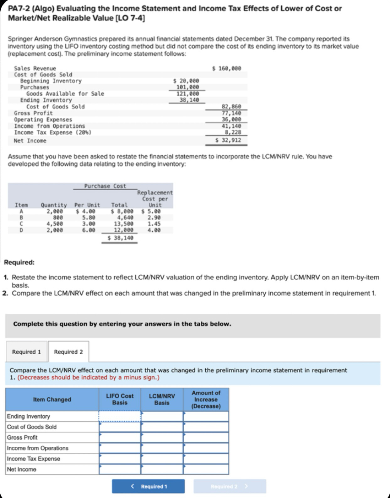 PA7-2 (Algo) ﻿Evaluating the Income Statement and | Chegg.com